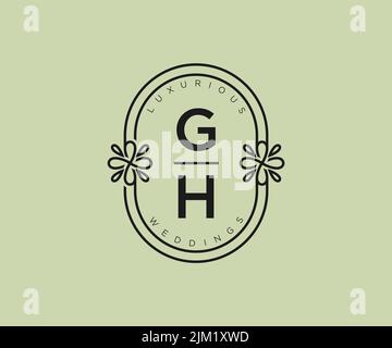 GH Initials letter Wedding monogram logos template, hand drawn modern ...