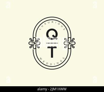 QT Initials letter Wedding monogram logos template, hand drawn modern ...