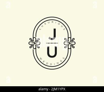 JU Initials letter Wedding monogram logos template, hand drawn modern ...