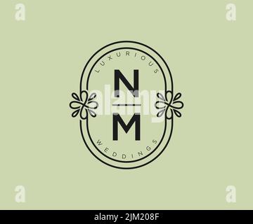 NM Initials letter Wedding monogram logos template, hand drawn modern ...