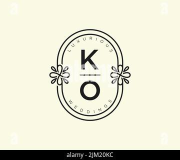 KO Initials letter Wedding monogram logos template, hand drawn modern ...