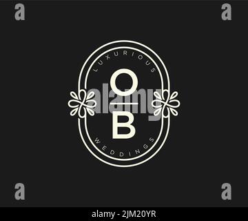 Initials OB wedding monogram logo with leaves and elegant circular ...