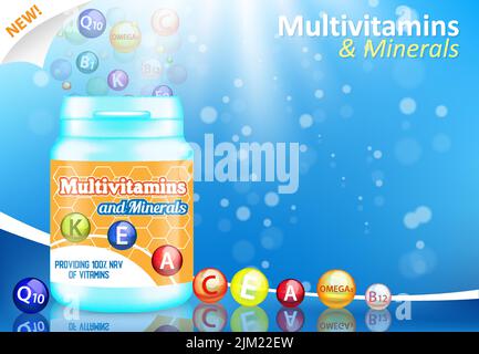 Multivitamin complex advertising vector poster template. Vitamin and ...