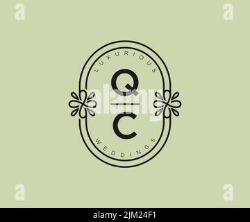QC Initials letter Wedding monogram logos template, hand drawn modern ...