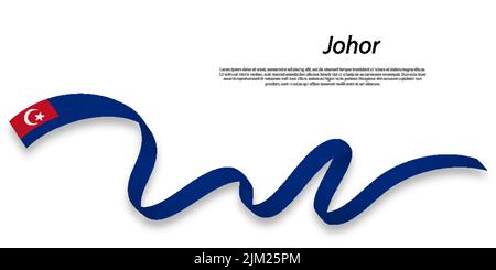 Waving flag of Johor is a state of Malaysia on white background. Banner ...