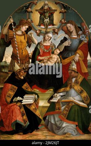 The Trinity, the Virgin and Child, the Archangels Michael and Gabriel and Saints Augustine and ...