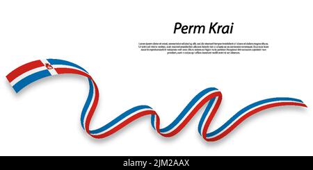 Waving flag of Perm Krai is a region of Russia on white background ...