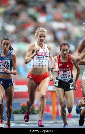 Alicja Konieczek running in the 3000m hurdles at the European Athletics Championships in Berlin ...