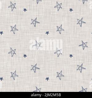 French blue star motif seamless pattern. Tonal country cottage style ...