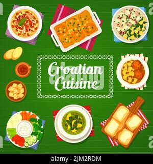 Croatian cuisine food, dishes and meals, vector restaurant menu and ...