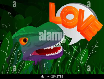Dinosaur with speech bubble saying Love word. Tyrannosaurus Rex with ...