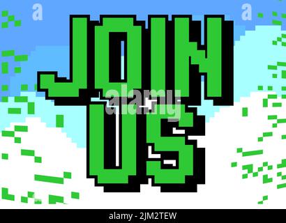 Join Us. Pixelated word with geometric graphic background. Vector ...