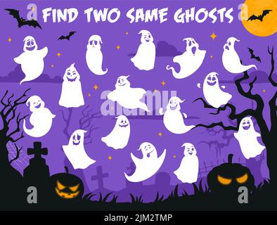 Find two same ghosts. Halloween black and white matching activity for ...