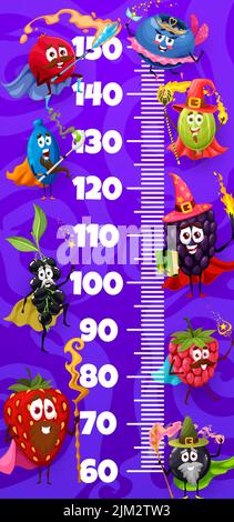 Kids height chart cartoon berry characters on summer meadow. Kids ...