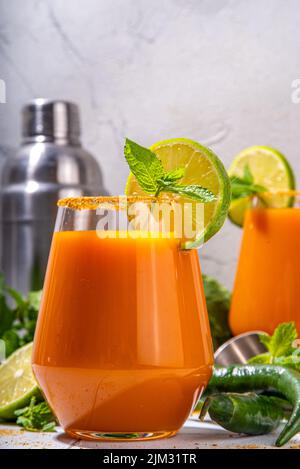 Carrot Ginger Margarita cocktail with lime, mint and hot chili pepper ...