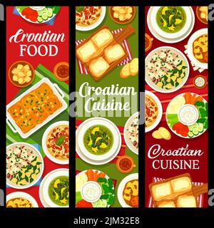 Croatian cuisine food, dishes and meals, vector restaurant menu and ...