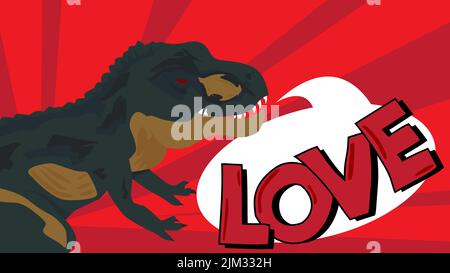 Dinosaur with speech bubble saying Love word. Tyrannosaurus Rex with ...
