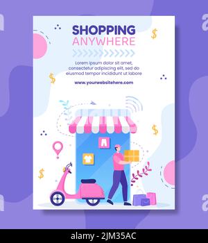 E-commerce and online shopping technology poster. Vector internet store or web shop design of ...