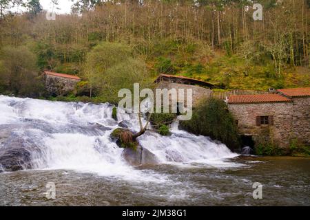 Waterfall of the Rio Barosa in the natural park of Barro in Pontevedra ...