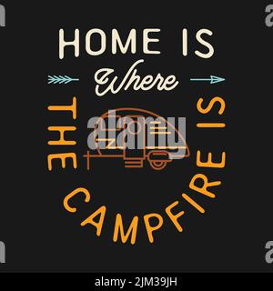 Camping T Shirt Design in minimalist Line Art Style with Quote - Home ...