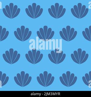 Blue monochrome clam shell on dark background seamless pattern nautical ...