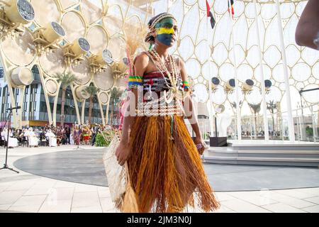 Papua New Guinea Island first nation dancers at Expo2020 dancing in ...