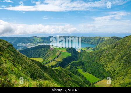 Aerial view of the Lagoa das Sete Cidades, Azores Stock Photo - Alamy
