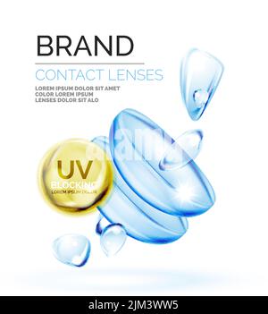 Vector eye contacts lenses ad template, packaging and product ads ...