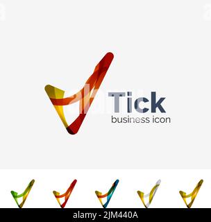 Set of modern tick abstract wave logos, business icons. Geometric ...