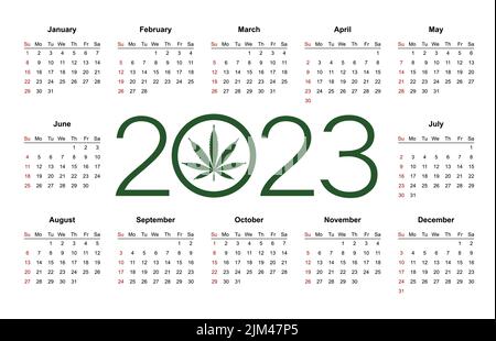 Marijuana calendar for 2023. Medical Cannabis. Simple Vector Template ...