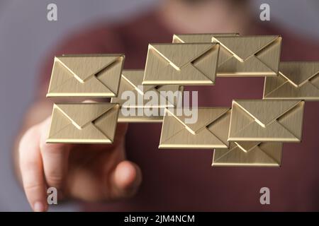 3D rendered hologram of an email icon on a man's hands Stock Photo - Alamy