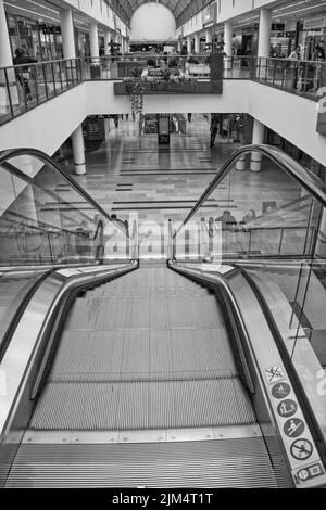 Cologne shopping center called Koeln arcaden, black and white photo ...