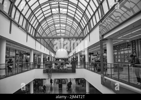 Cologne shopping center called Koeln arcaden, black and white photo ...