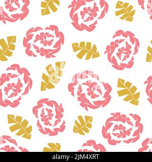 Wildflower monoprint style seamless vector pattern background. Textured ...