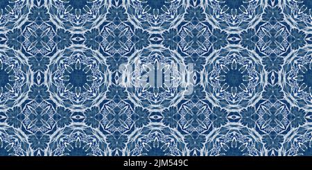 Indigo blue snow flake border batik. Frosty batik painterly effect ...