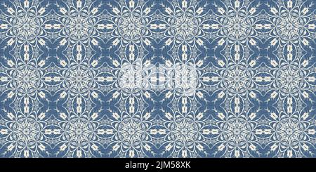 Farmhouse blue snow flake border background. Frosty damask french ...