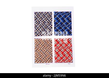 A frame of colorful carpet samples isolated on a white background with ...