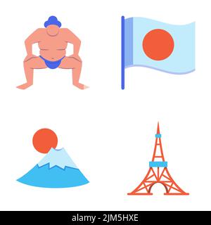 Sumo fighter icon set in flat and line style. Traditional Japanese ...