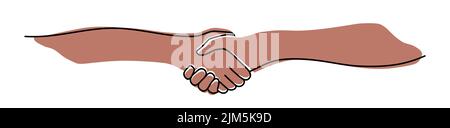 Handshake, agreement, introduction banner hand drawn with single line ...