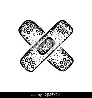 Adhesive Plaster Black Dotwork. Vector Illustration of Hand Drawn ...