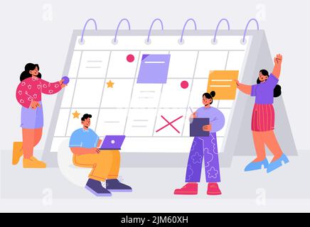 Employees work with calendar to plan and organize upcoming tasks. Tiny ...