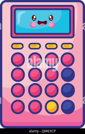 Kawaii calculator device smiling cartoon in black and white Stock ...