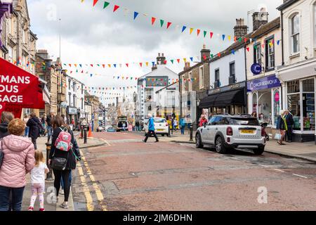 Clitheroe town centre, shops and stores on Castle street, with famous ...