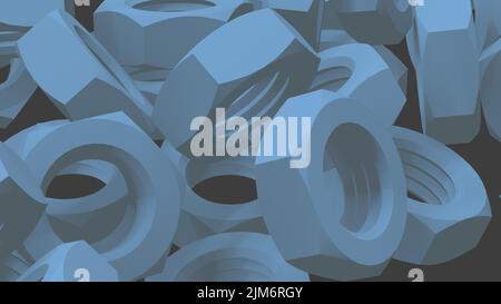 Steel nuts. Engineering. Spare parts and repair. 3D rendering Stock ...