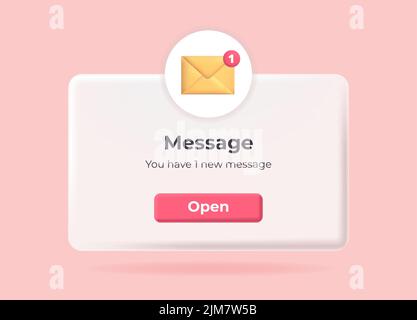 3d reminder. Popup page with floating elements. Social media, business ...