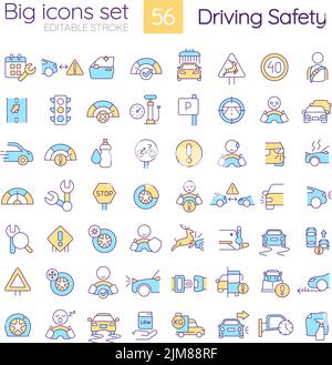Driving safety RGB color icons set Stock Vector Image & Art - Alamy