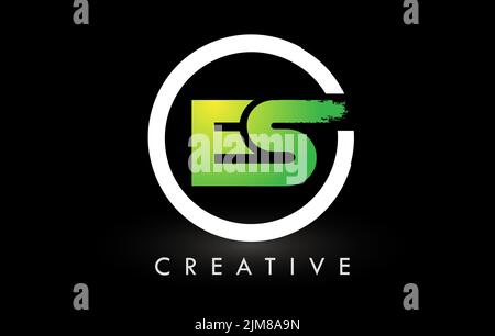 Circular White ES Brush Letter Logo Design with Black Circle. Creative ...