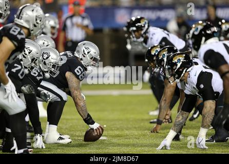 The Las Vegas Raiders line up against the Jacksonville Jaguars in an ...