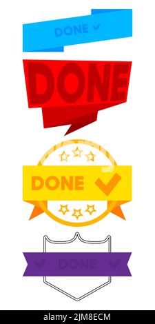 Set of ribbon with Done text with Checkmark. Banner template. Label ...