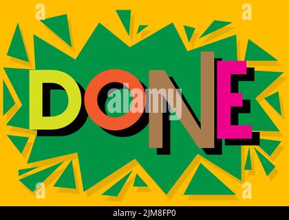 Done text with Checkmark. Word written with Children's font in cartoon ...